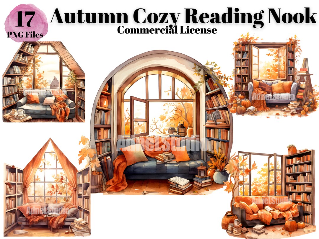 Watercolor Autumn Cozy Reading Nook Clipart Vintage - Etsy