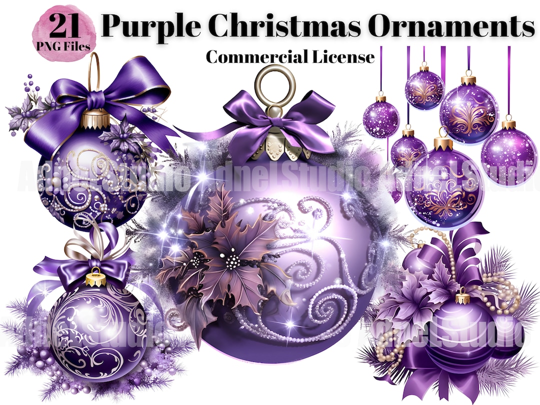 Purple Christmas Ornaments Clipart Watercolor Ornament - Etsy