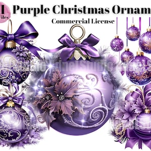 Purple Christmas Ornaments Clipart Watercolor Ornament - Etsy
