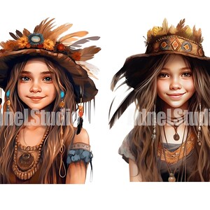 Little Bohemian Girl Clipart, Watercolor Boho Girl Clipart, Bohemian ...
