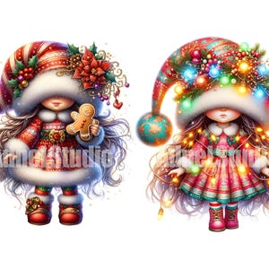 Festive Christmas Gnome Girl Clipart, Festive Holiday Gnomes for ...