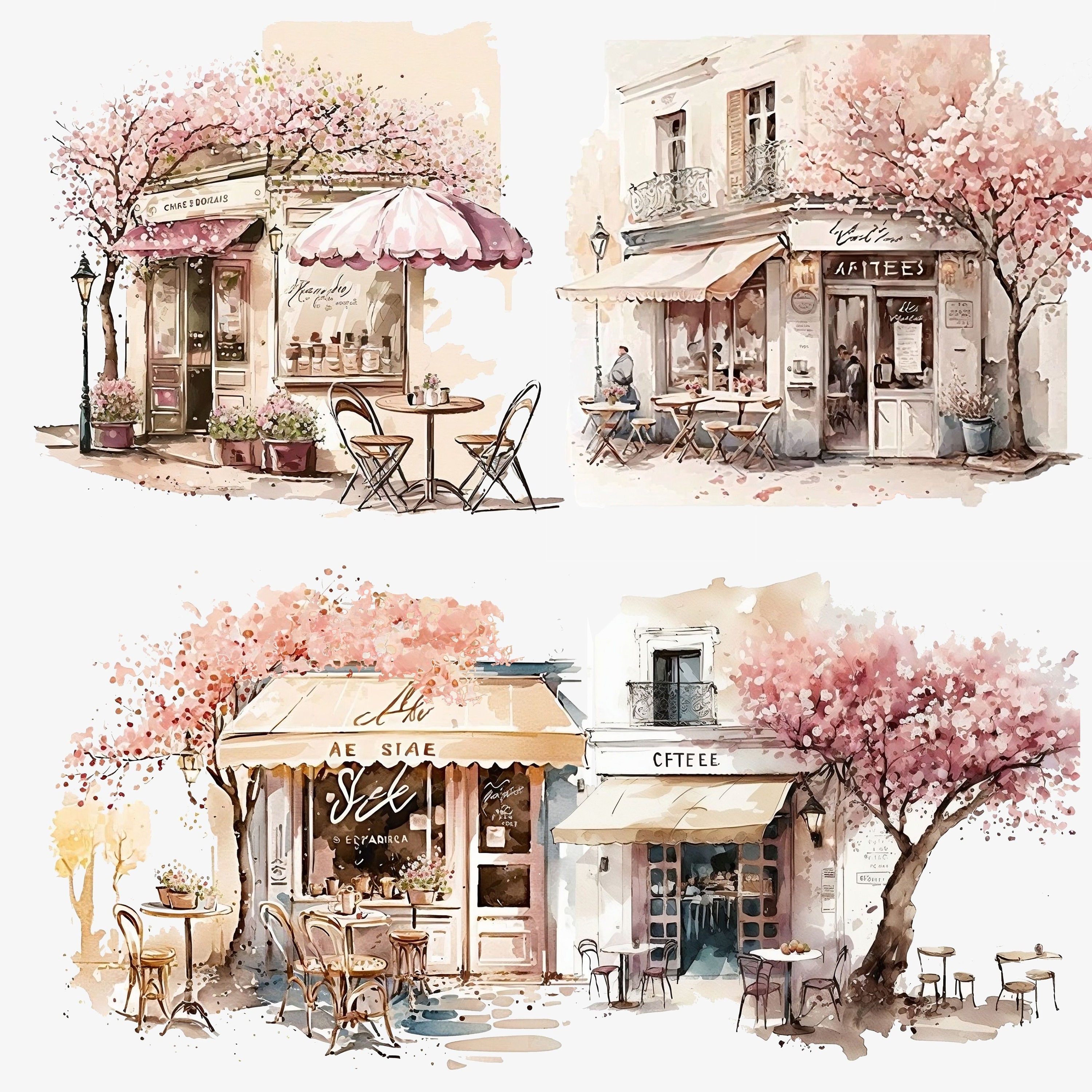 Watercolor Spring Coffee Shop Clipart 20 High Quality Cafe - Etsy Australia