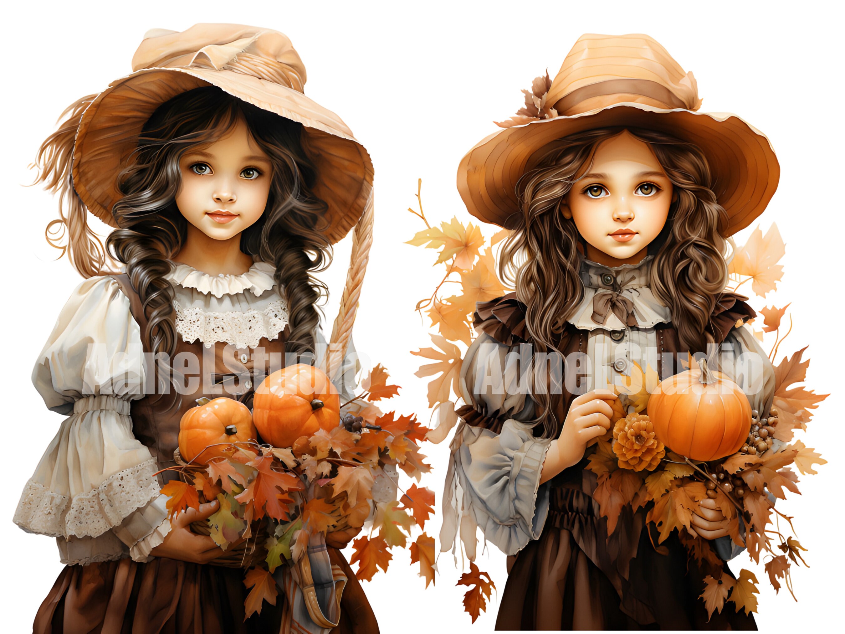 Victorian Fall Girl Clipart - Watercolor Autumn Girl Clipart, Victorian ...