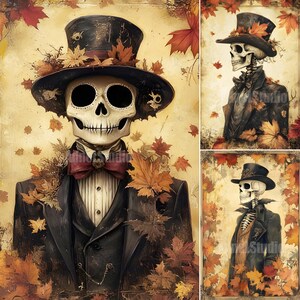 Vintage Halloween Skeleton Print, Gothic Victorian Skeleton Art, Spooky ...