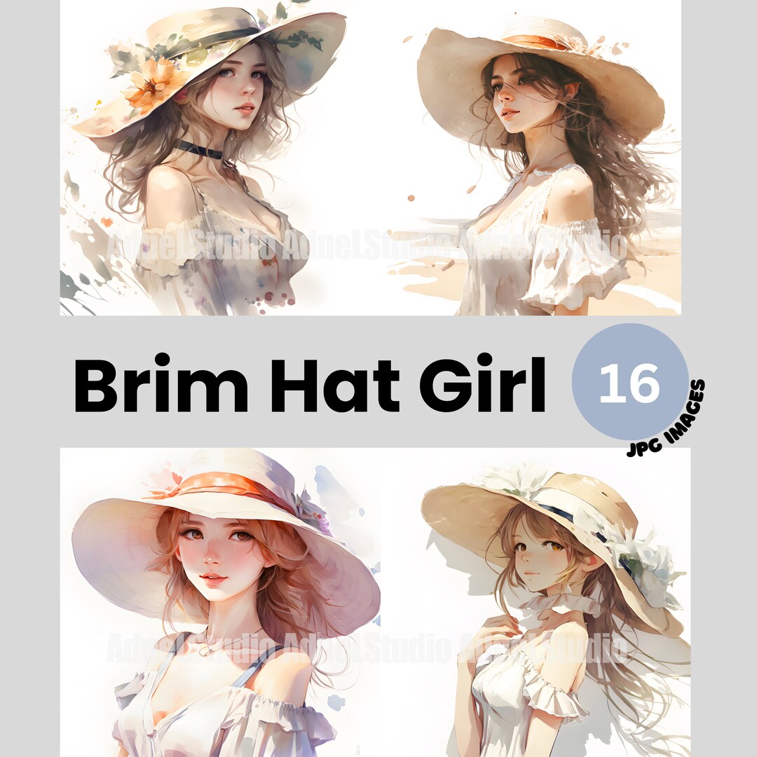Watercolor Brim Hat Girls Clipart -20 High Quality JPG Files, Digital ...