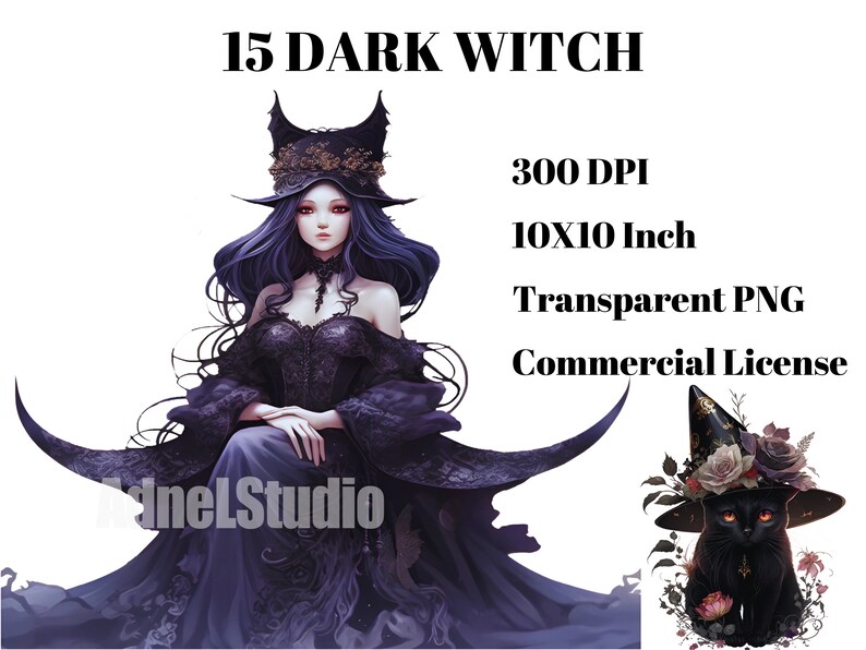 Dark Witch Clipart Celestial Queen Png Mystical Dark Witch - Etsy