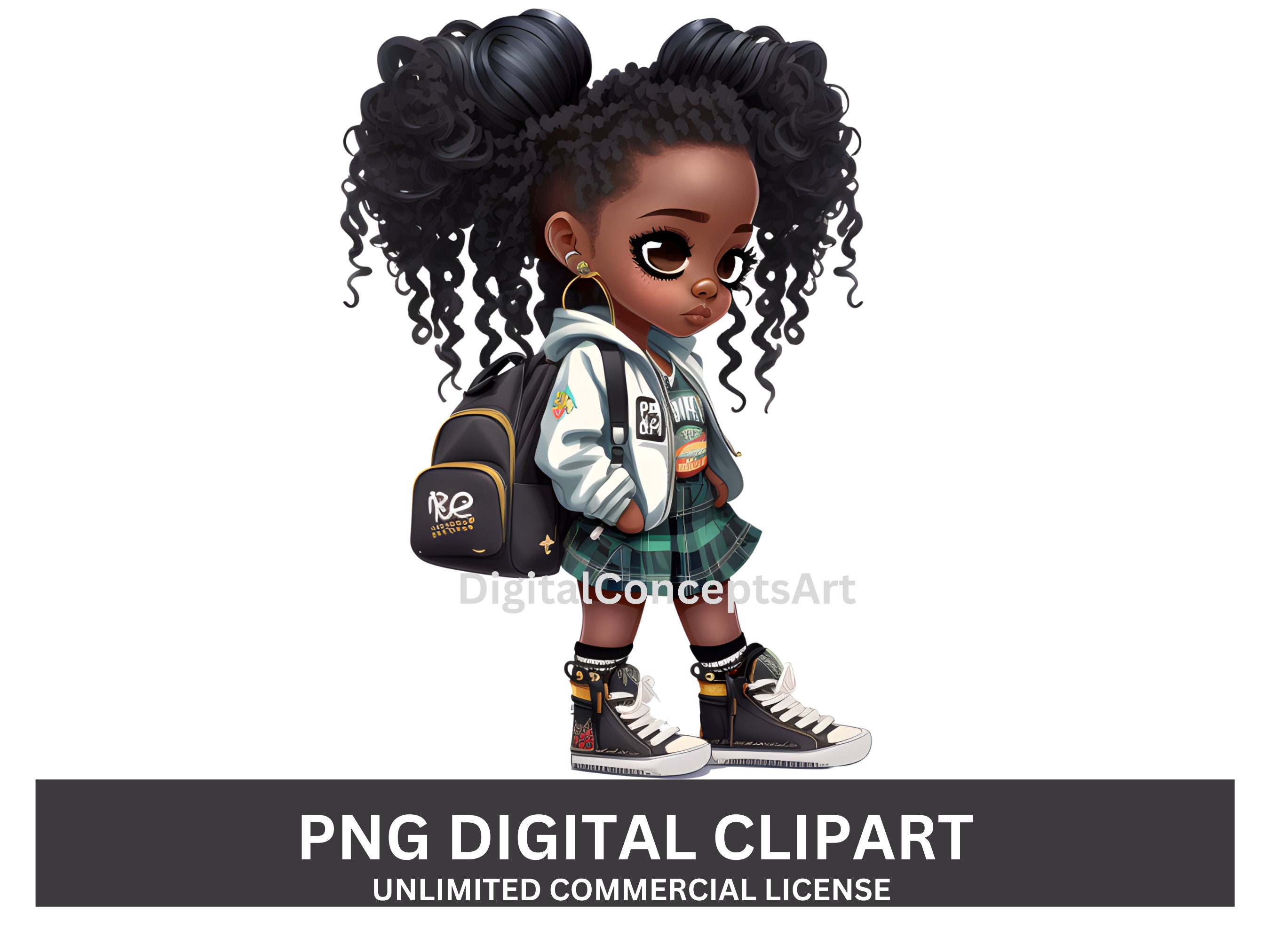 Black Girl Fashion Png Black Chibi Girl Clipart Back to - Etsy