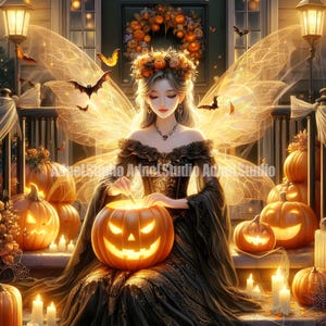 Festive Halloween Fairy Digital Art, Enchanting Scenes for Spooky ...