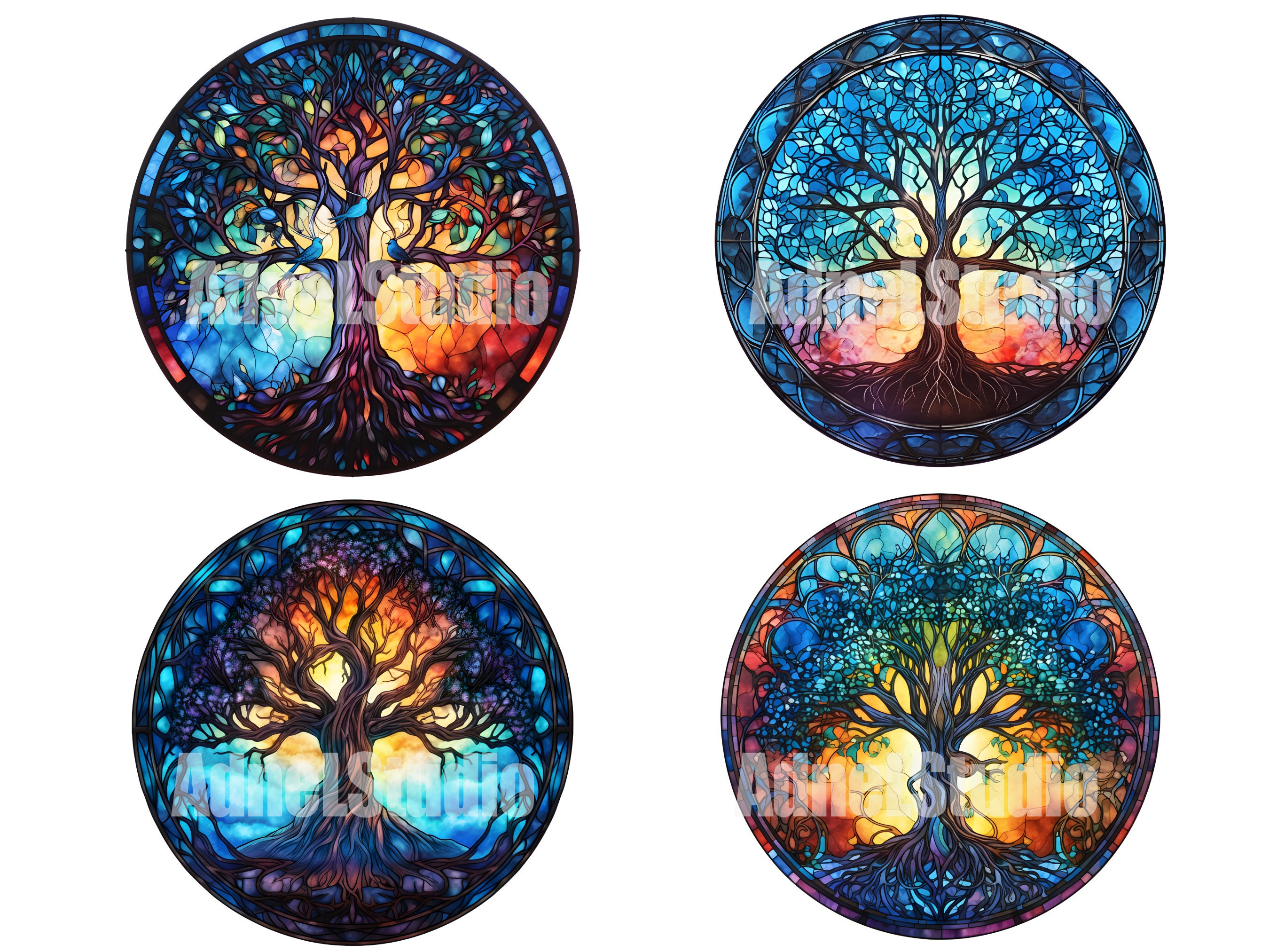 Stained Glass Tree of Life Clipart, Watercolor Tree of Life ...