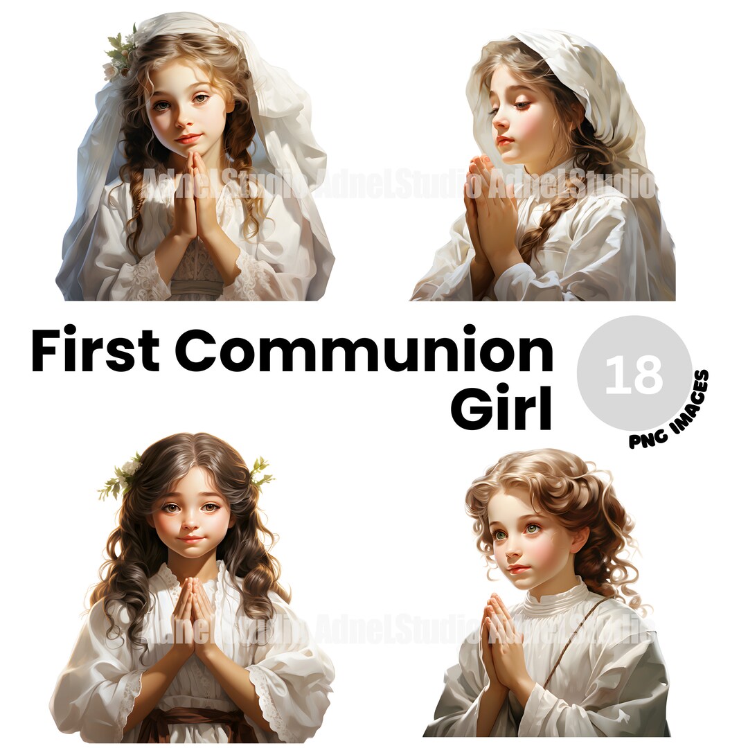 Watercolor First Communion Girl Clipart - Praying Girl Clipart, Holy ...