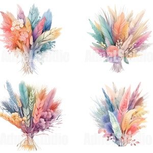 Rainbow Boho Flowers Clipart - Watercolor Boho Floral Bouquet Clipart ...