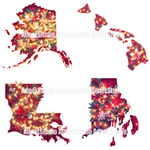Festive Christmas USA State Map Clipart, 50 State Christmas Map Clipart ...