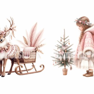 Bohemian Pink Christmas PNG Bundle, Pink Boho Christmas Clipart, Pink ...