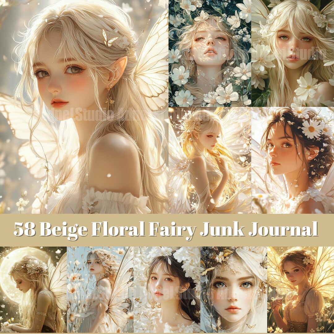 Watercolor Beige Fairy Clipart, Floral Fairy Junk Journal, Ethereal ...