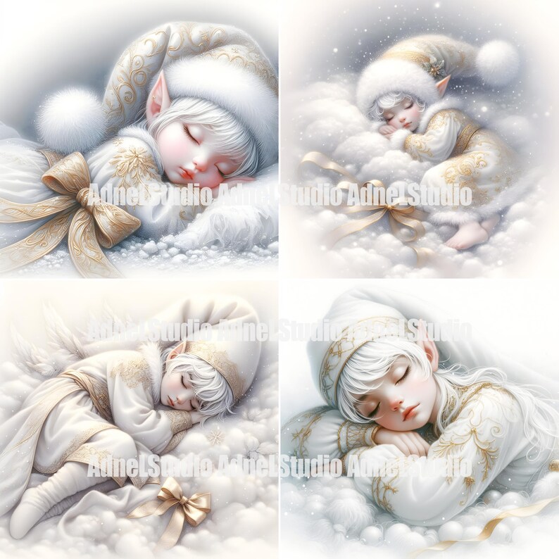 Cozy Sleeping Elf Clipart Bundle, Dreamy Winter Elf Illustrations, Cozy ...