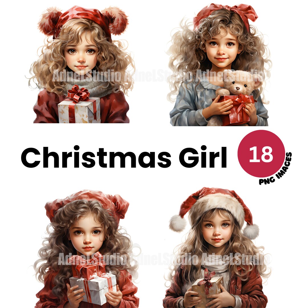 Christmas Girl Clipart - Watercolor Christmas Girl Presents Clipart ...