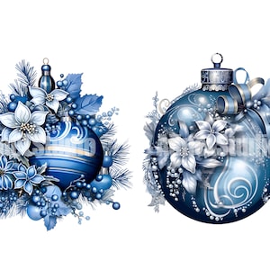 Blue Christmas Ornaments Clipart, Watercolor Christmas Ornament PNG ...