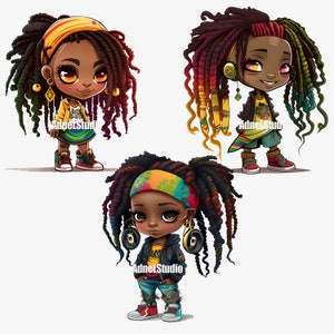 Beautiful Dread Loc Black Girl Png, Magic Melanin Black Hip Hop Chibi ...