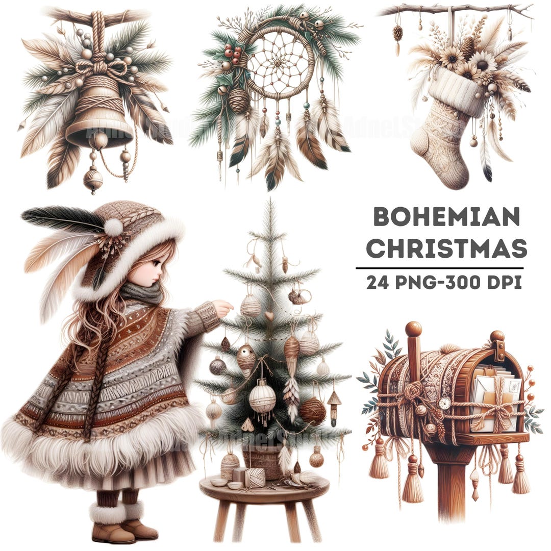 Bohemian Christmas PNG Clipart, Festive Boho Christmas PNG, Winter ...