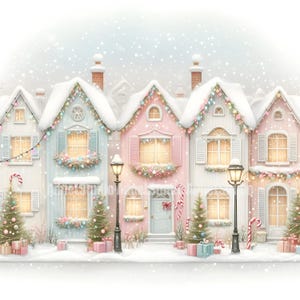 Snowy Christmas Village Clipart Bundle, Cozy Winter Houses With Holiday ...