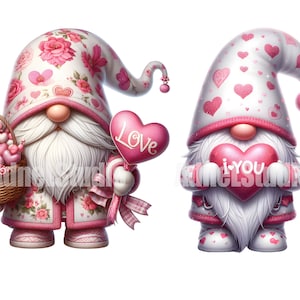 Pink Valentines Gnome Clipart, Watercolor Valentines Day Clipart ...