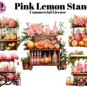 Watercolor Pink Lemon Stand Clipart Pink Lemonade Stand - Etsy