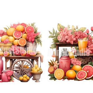 Watercolor Pink Lemon Stand Clipart - Pink Lemonade Stand Clipart ...