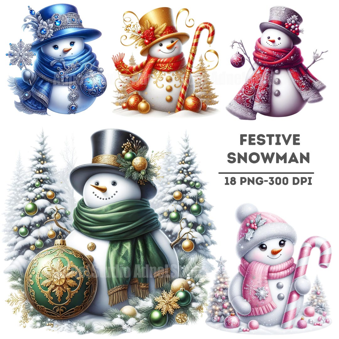 Festive Snowman PNG Clipart, Holiday Decor Printable, Christmas Snowman ...