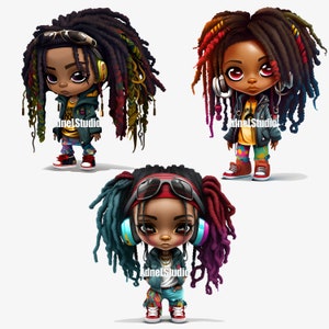 Beautiful Dread Loc Black Girl Png, Black Hip Hop Girl Doll Png, Chibi ...