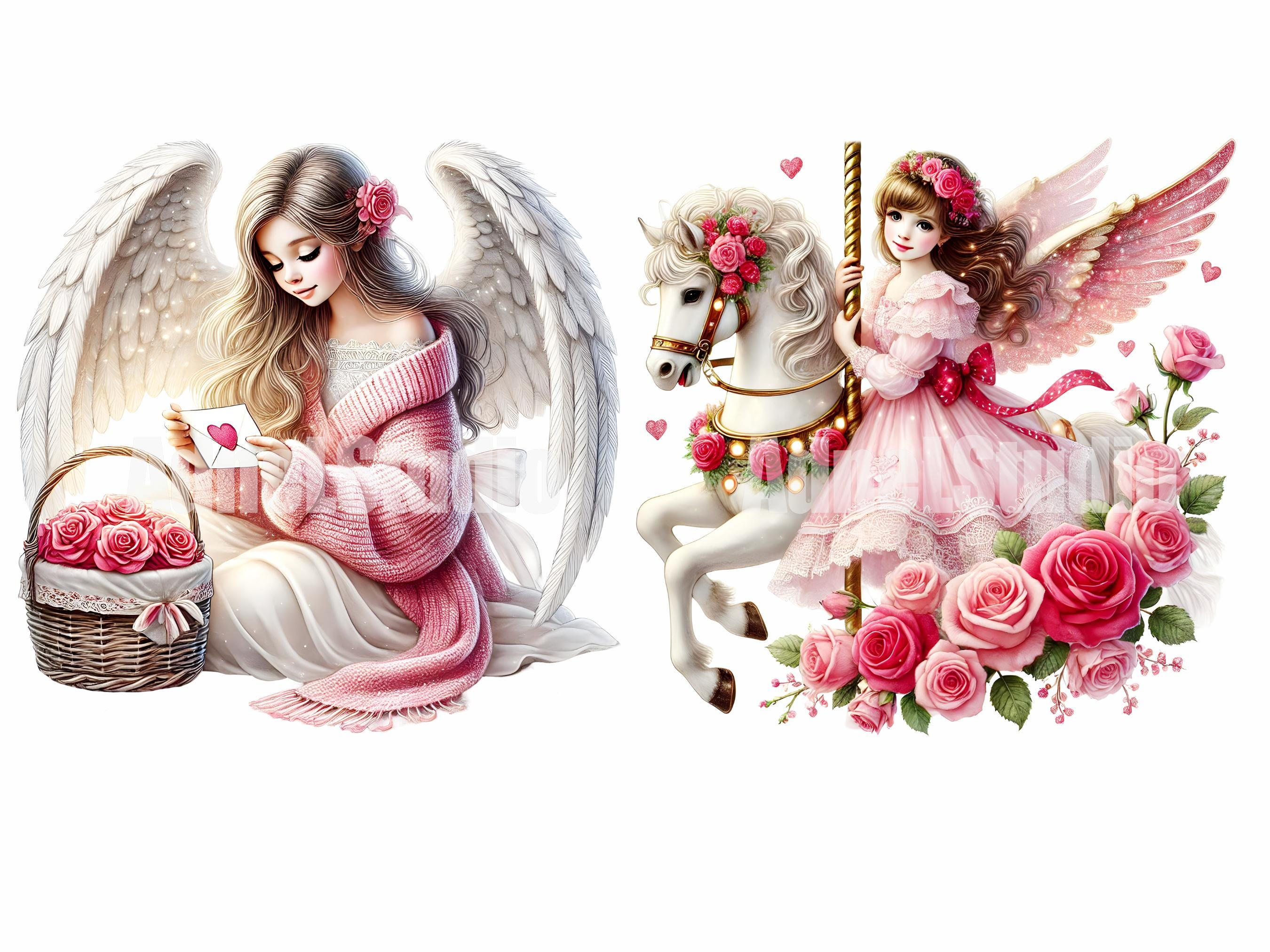 Cozy Valentine's Angel Clipart Set, Cozy Valentine's Day Angel ...