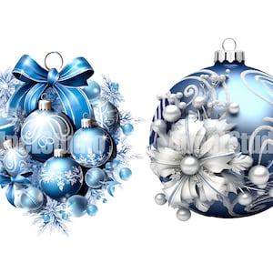 Blue Christmas Ornaments Clipart, Watercolor Christmas Ornament PNG ...