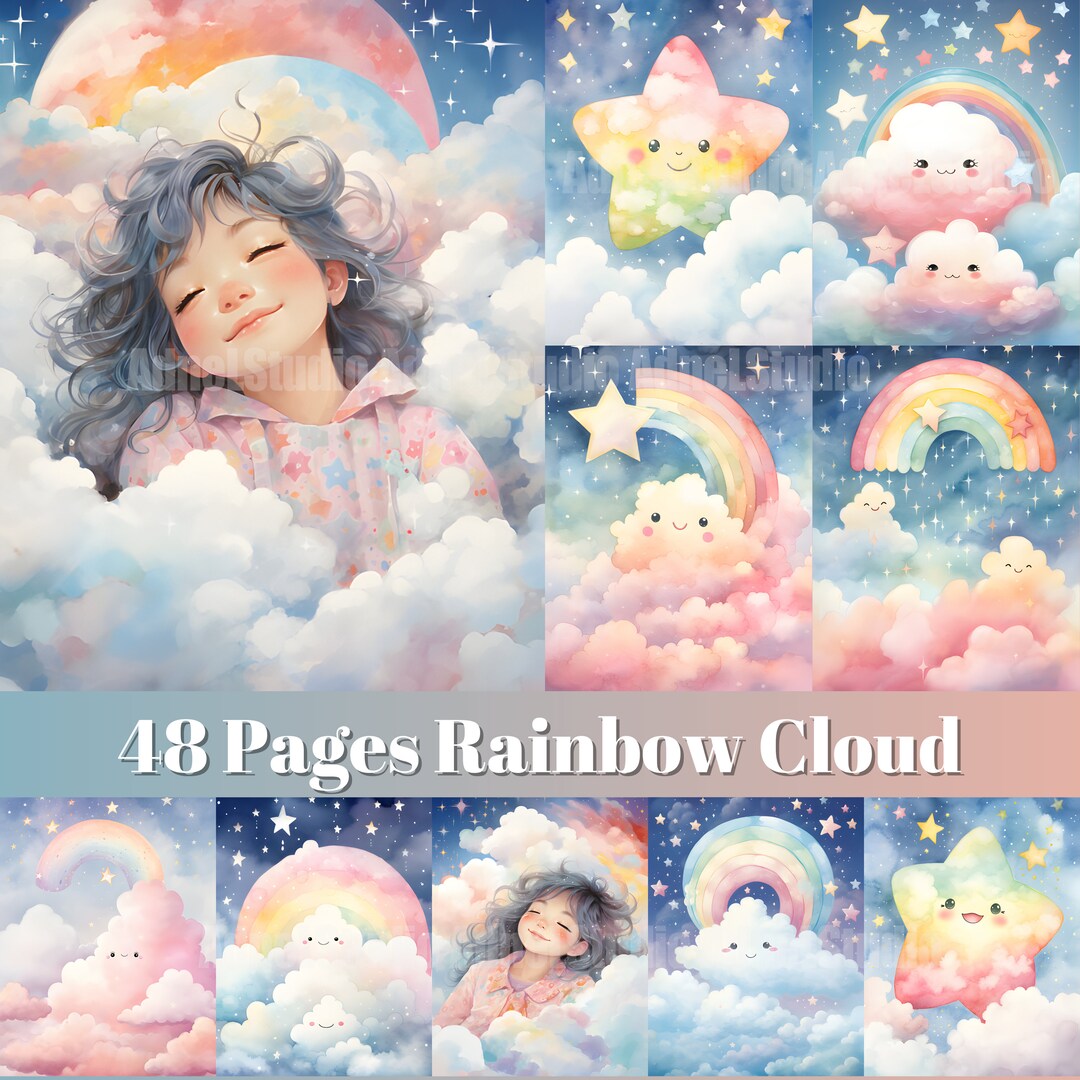 Rainbow Cloud Junk Journal, Dreamy Clouds Nursery Decor, Nursery Cloud ...