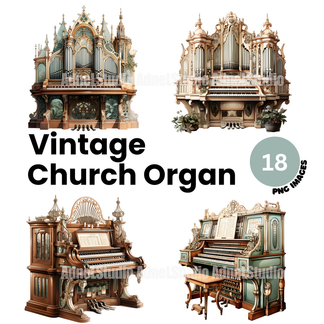 Vintage Church Pipe Organ Clipart - Watercolor Vintage Church Piano ...