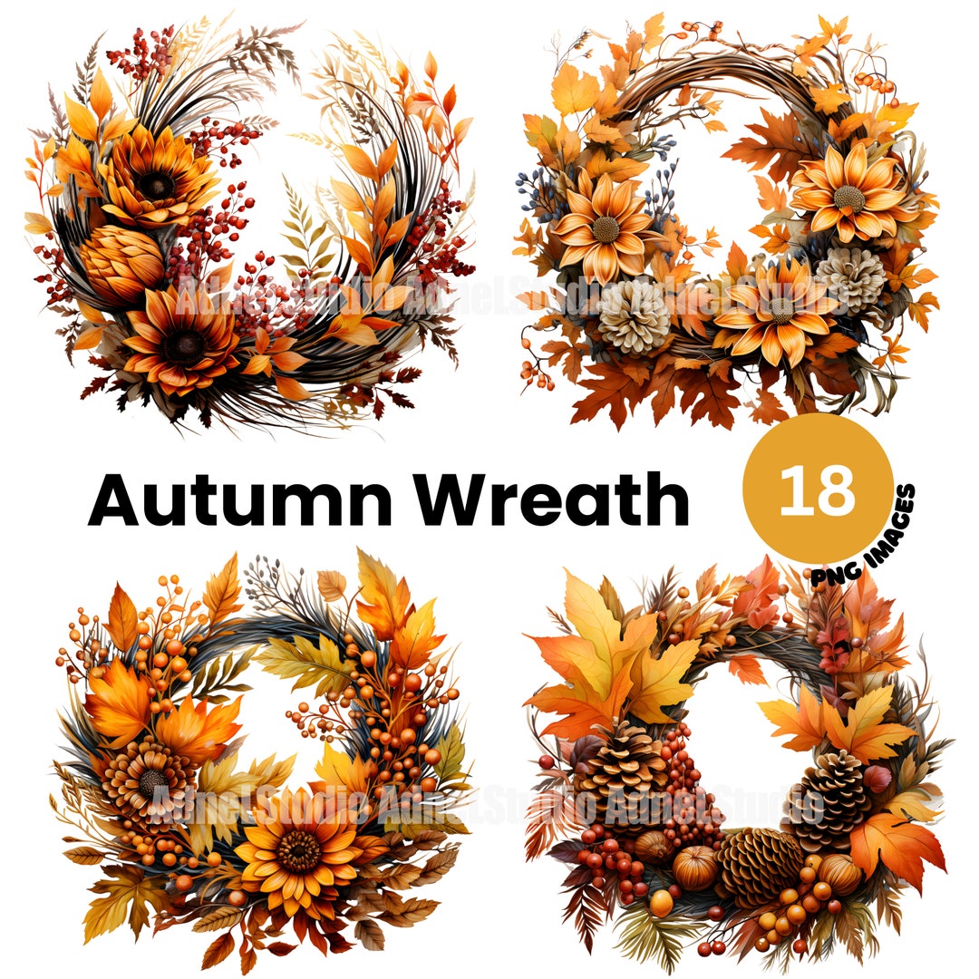 Autumn Wreath Clipart - Cozy Fall Wreath Clipart, Watercolor Fall ...