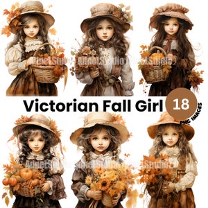 Victorian Fall Girl Clipart - Watercolor Autumn Girl Clipart, Victorian ...