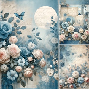 Vintage Blue Rose Junk Journal, Shabby Paper Roses, Vintage Victorian ...