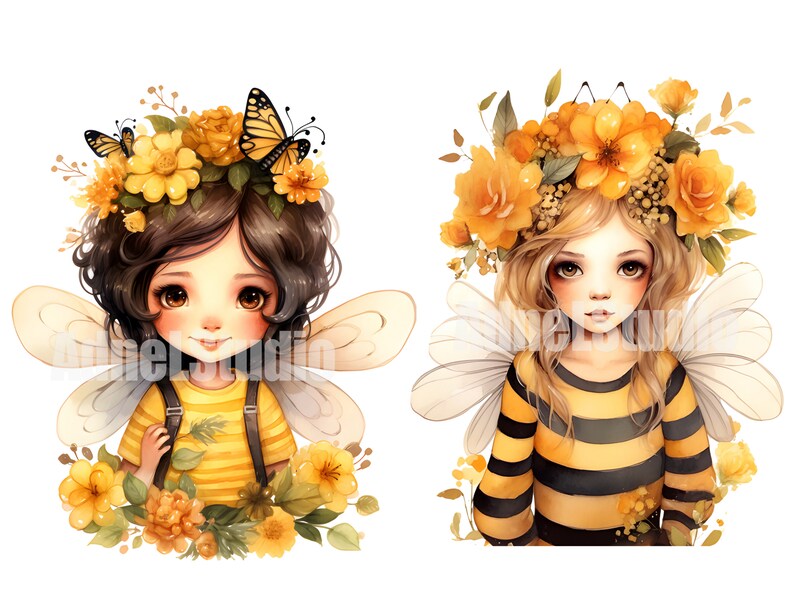 Cute Bee Fairy Clipart - Watercolor Flower Bee Fairy PNG, Bee Girl ...