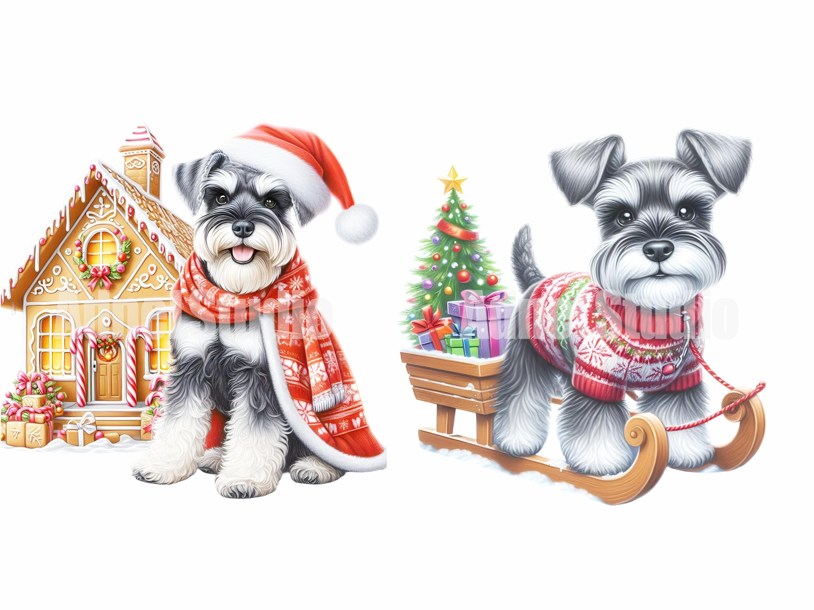 Christmas Miniature Schnauzer Clipart Set, Festive Dog Illustrations ...