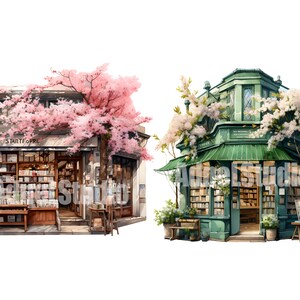 Watercolor Spring Bookstore Clipart, Book Store Clipart, Digital ...