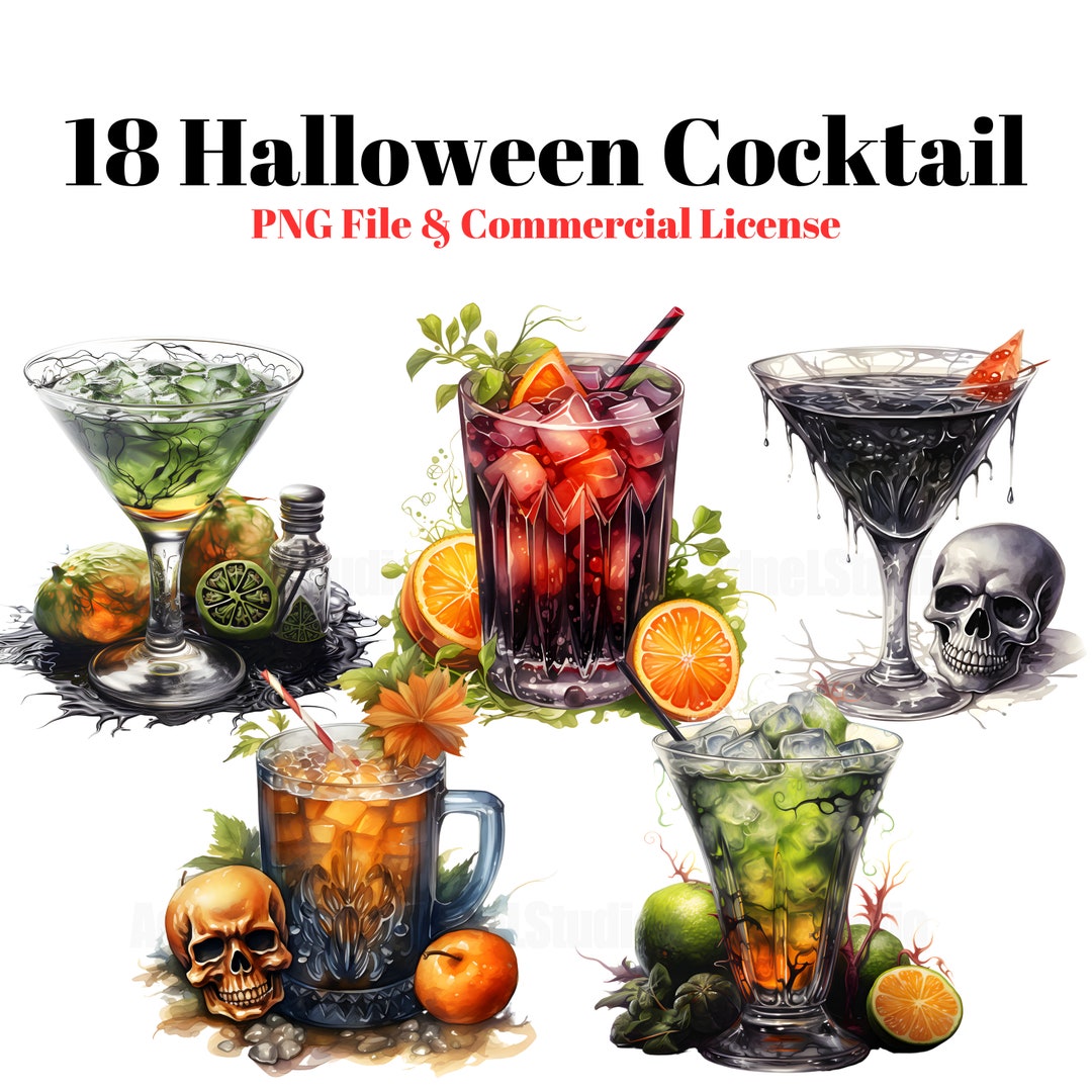 Halloween Cocktail Clipart Watercolor Halloween Party - Etsy