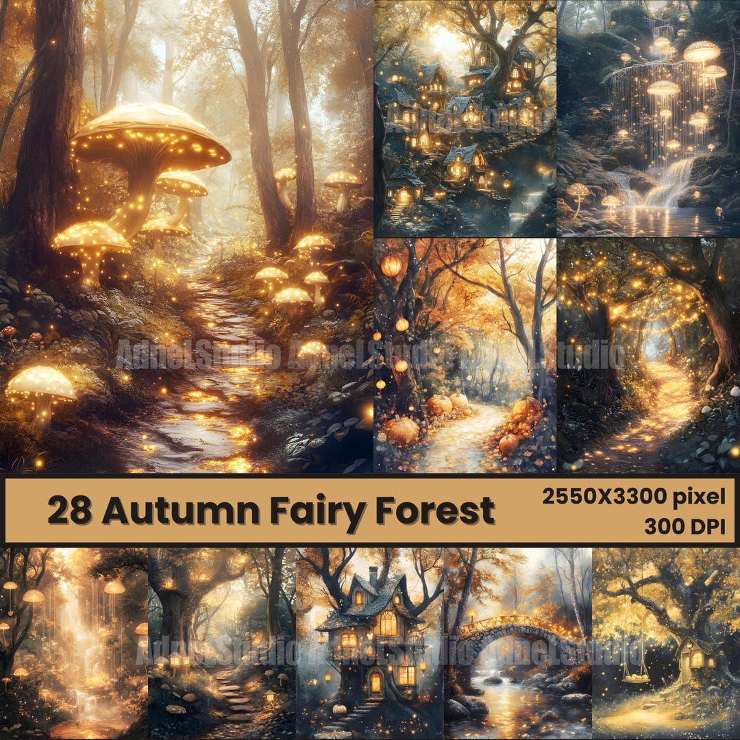 Cozy Autumn Fairy Forest, Fantasy Digital Art Prints, Magical Autumn ...