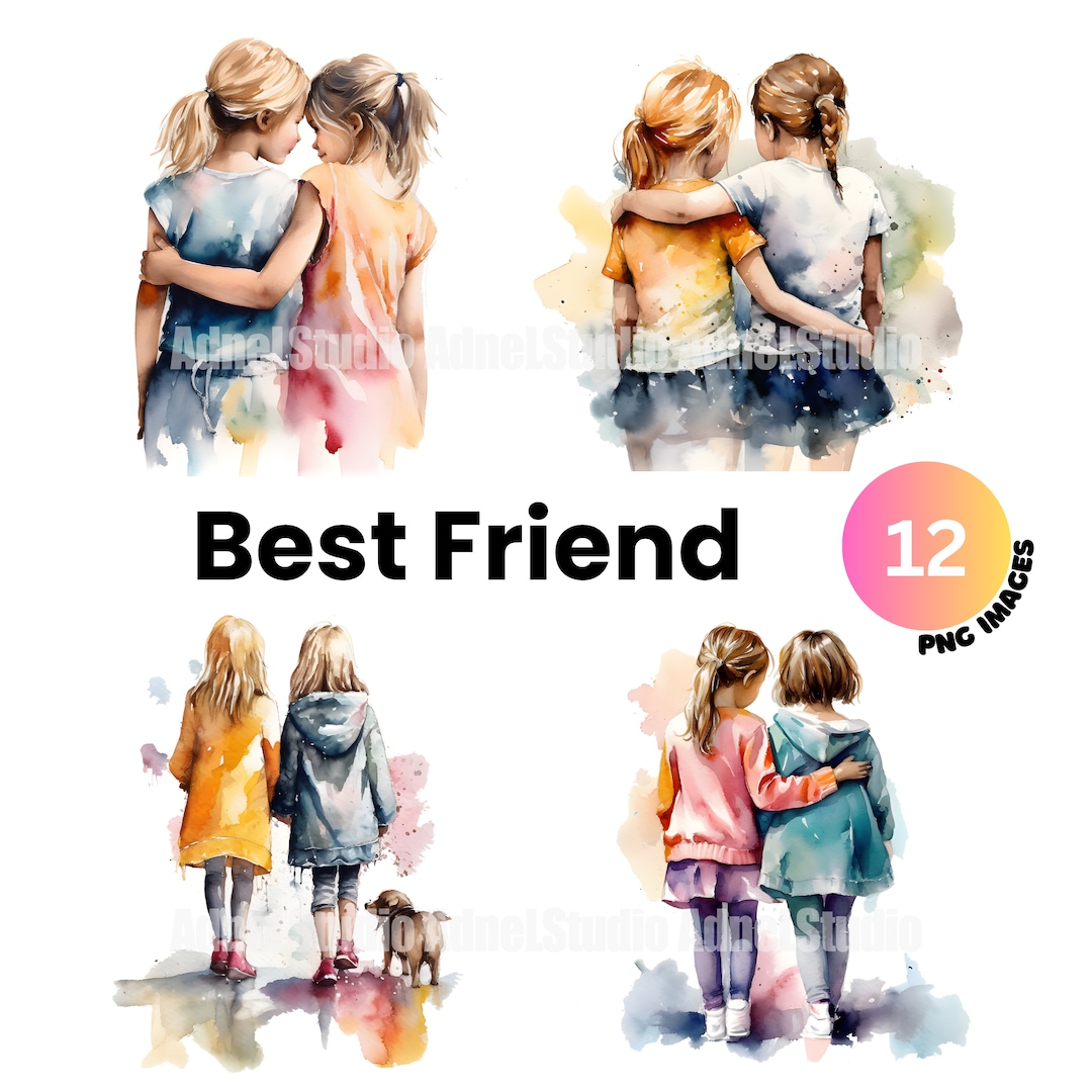 Watercolor Best Friends Clipart - 12 Watercolor Kids Girl BFF Clipart ...