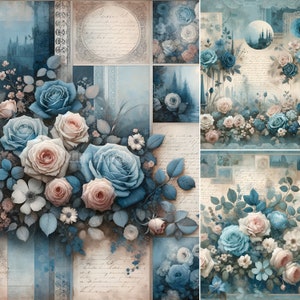 Vintage Blue Rose Junk Journal, Shabby Paper Roses, Vintage Victorian ...