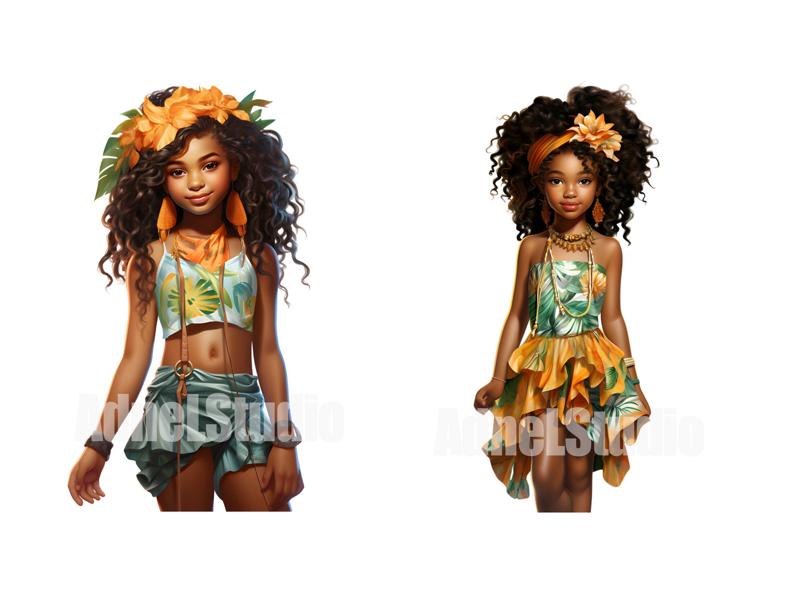Caribbean Little Girl Clipart - Caribbean Fashion Girl Clipart, Digital ...