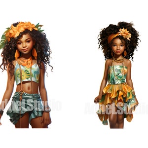 Caribbean Little Girl Clipart - Caribbean Fashion Girl Clipart, Digital ...
