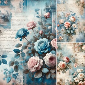 Vintage Blue Rose Junk Journal, Shabby Paper Roses, Vintage Victorian ...