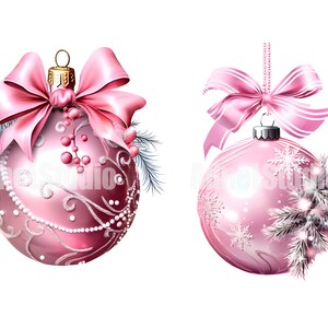 Pink Christmas Ornaments Clipart, Watercolor Christmas Ornament PNG ...