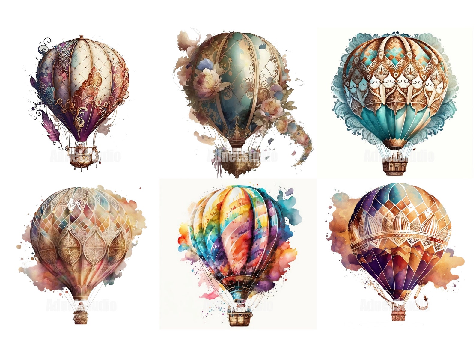 Watercolor Hot Air Balloon Clipart 12 High Quality JPG - Etsy