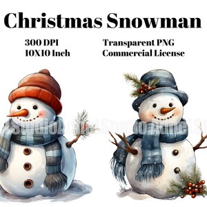 Christmas Snowman Clipart - Watercolor Christmas Clipart, Watercolor ...