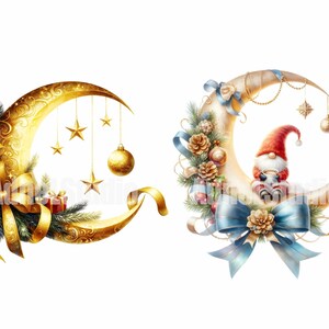 Festive Christmas Crescent Moon PNG Clipart, Cozy Holiday Moon With ...